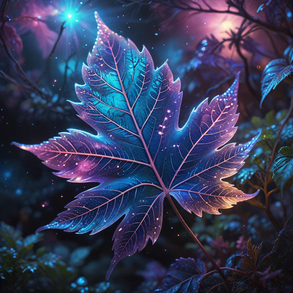 Nabula leaf - Enchanted Celestial Leaf in Vibrant, Nebula-Li...