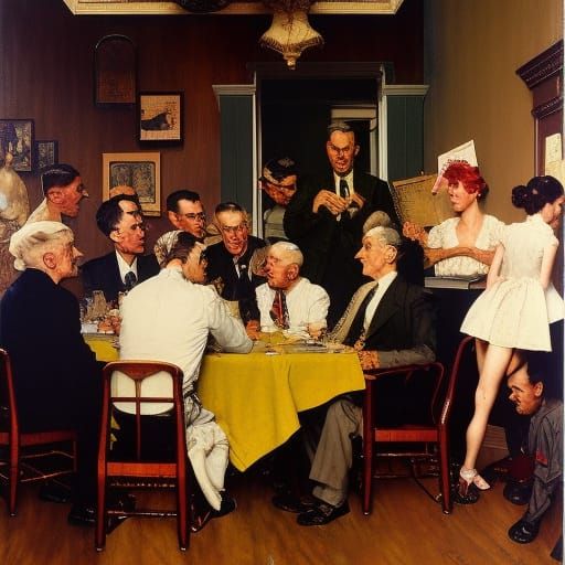 Norman Rockwell's argument at the brothel - AI Generated Artwork - NightCafe Creator