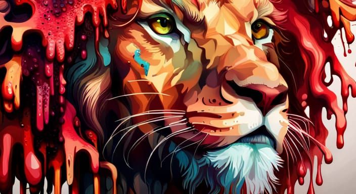 (( a close up portrait of a Lion covered in dripping Blood ...