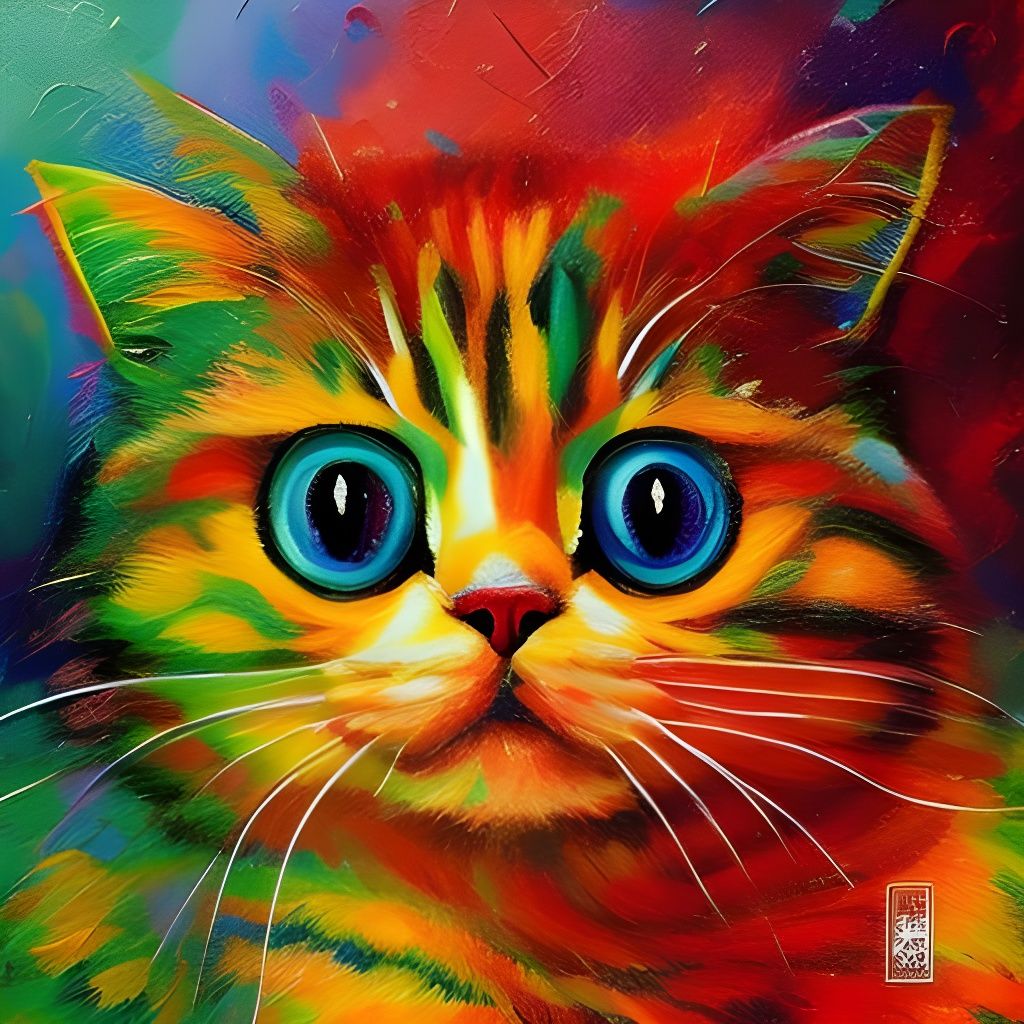 Impasto Cute Red Cat with Big Eyes - AI Generated Artwork - NightCafe ...