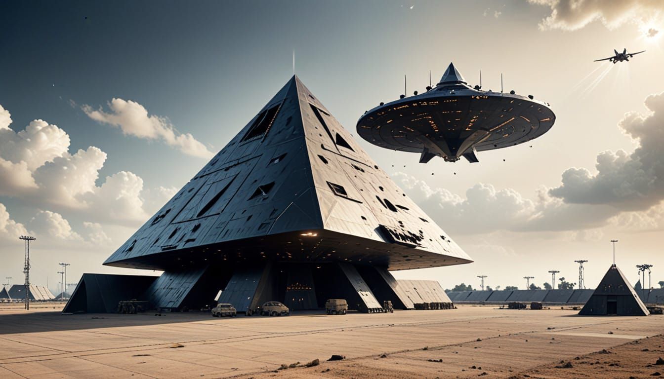 Mysterious Black Triangle Spacecraft Over Military... - AI Art