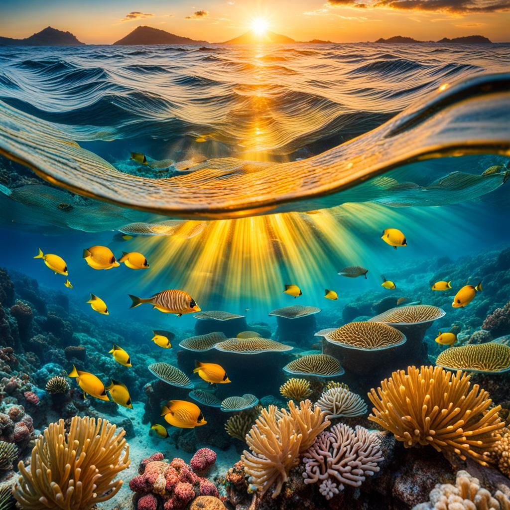 vibrant marine life, coral reefs, and underwater scenes; mosiac by ...