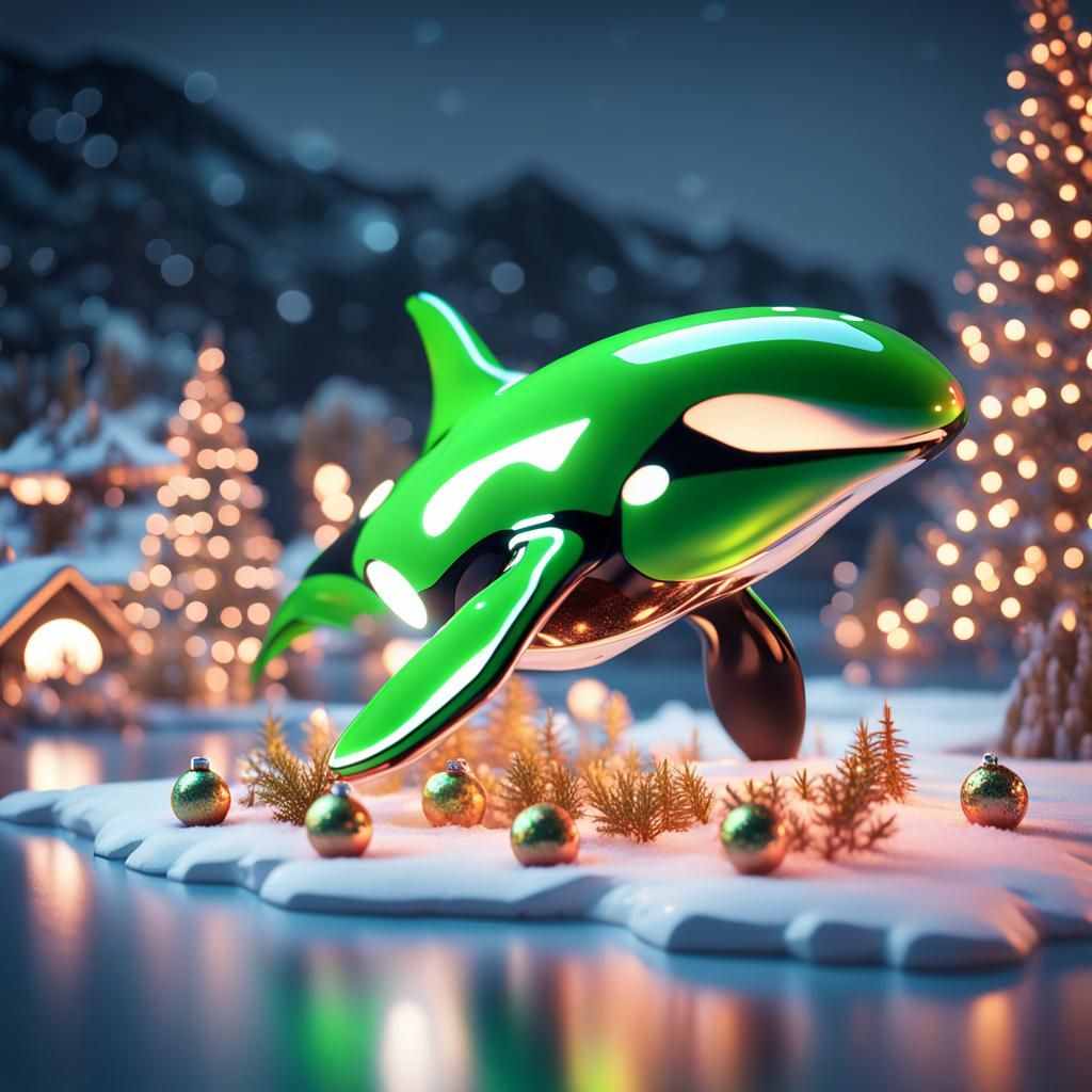 killer whale, magical, Christmas, Artwork, aerial view, Redshift ...