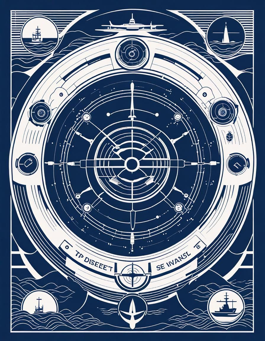 A deep navy canvas reveals gentle waves and a discreet sonar operator ...