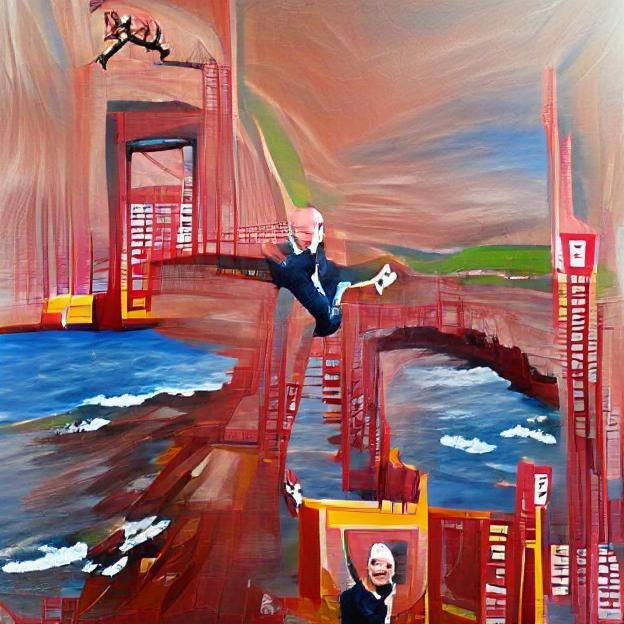 jeff bezos jumping off of golden gate bridge acrylic art - AI Generated ...
