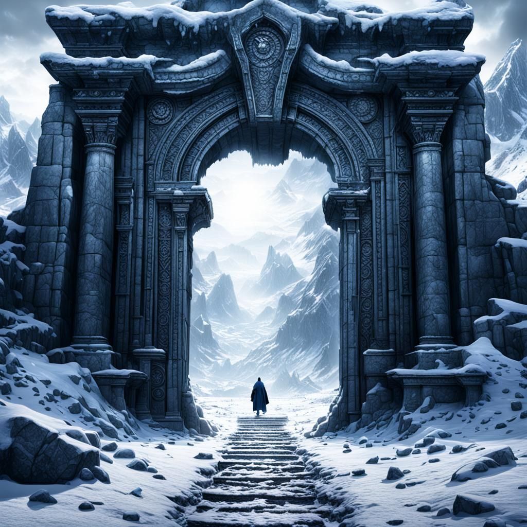 Ominous imposing portal made of snow and ice | Epic cinematic brilliant ...