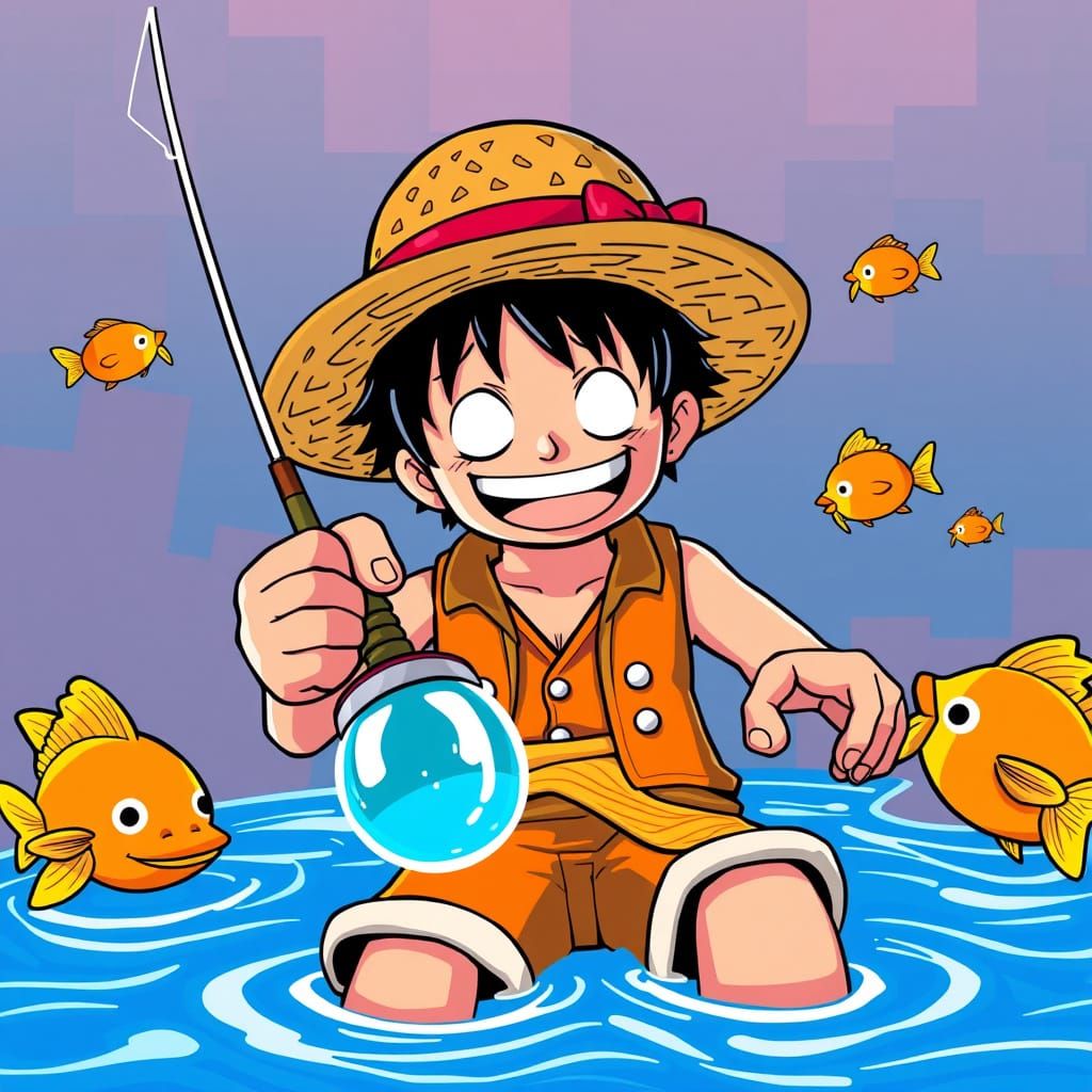 One Piece Luffy Enjoys Whimsical Roblox Fishing Ad... - AI Art