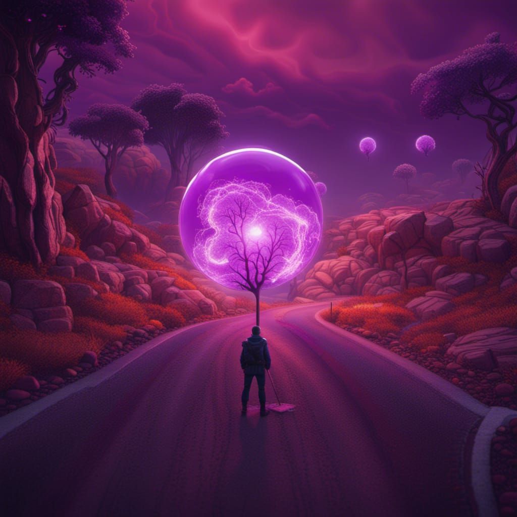Thinking purple light bulb searching a road on map - AI Generated ...