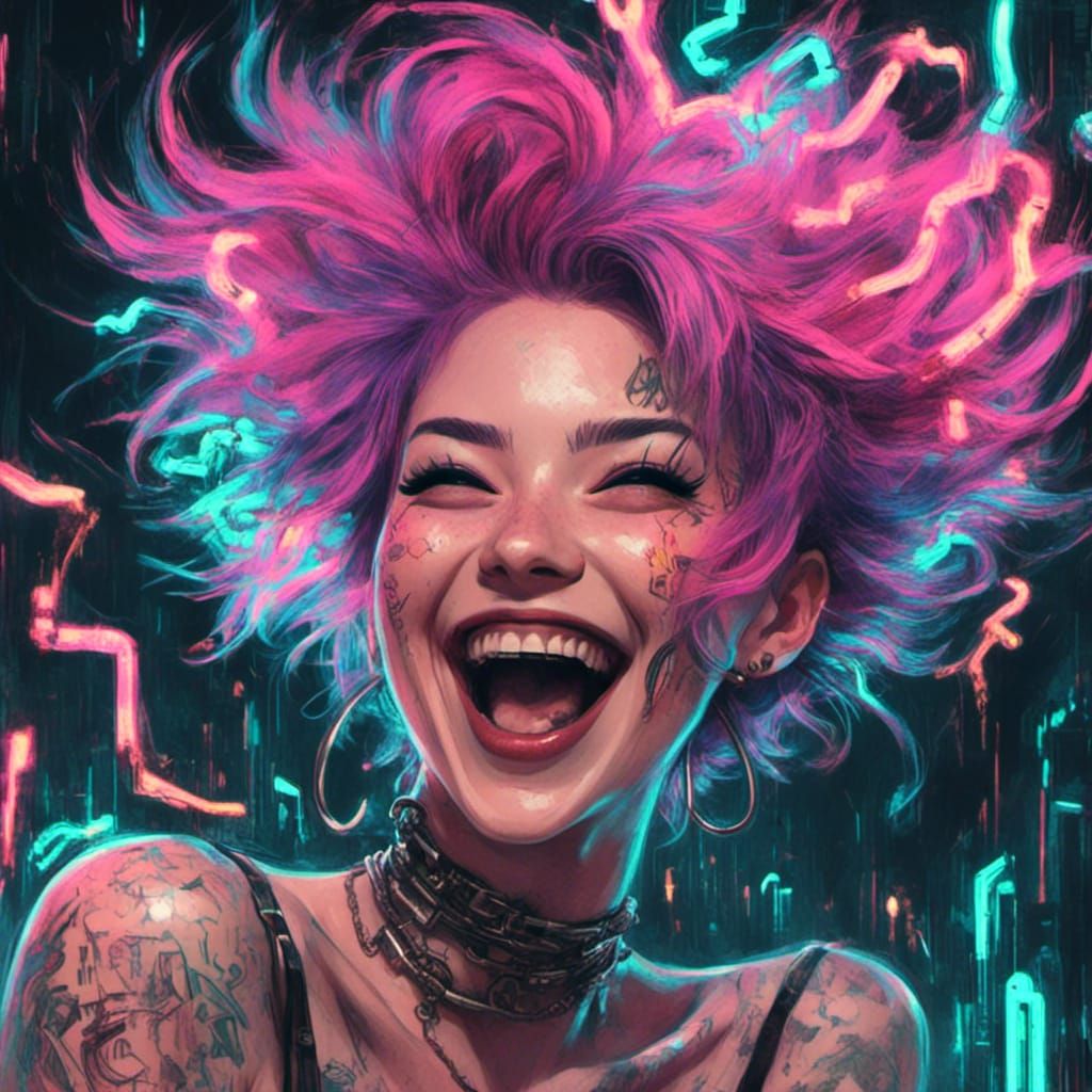 Laughing Girl - Surreal Cyberpunk Girl in Hysterical Laugh
