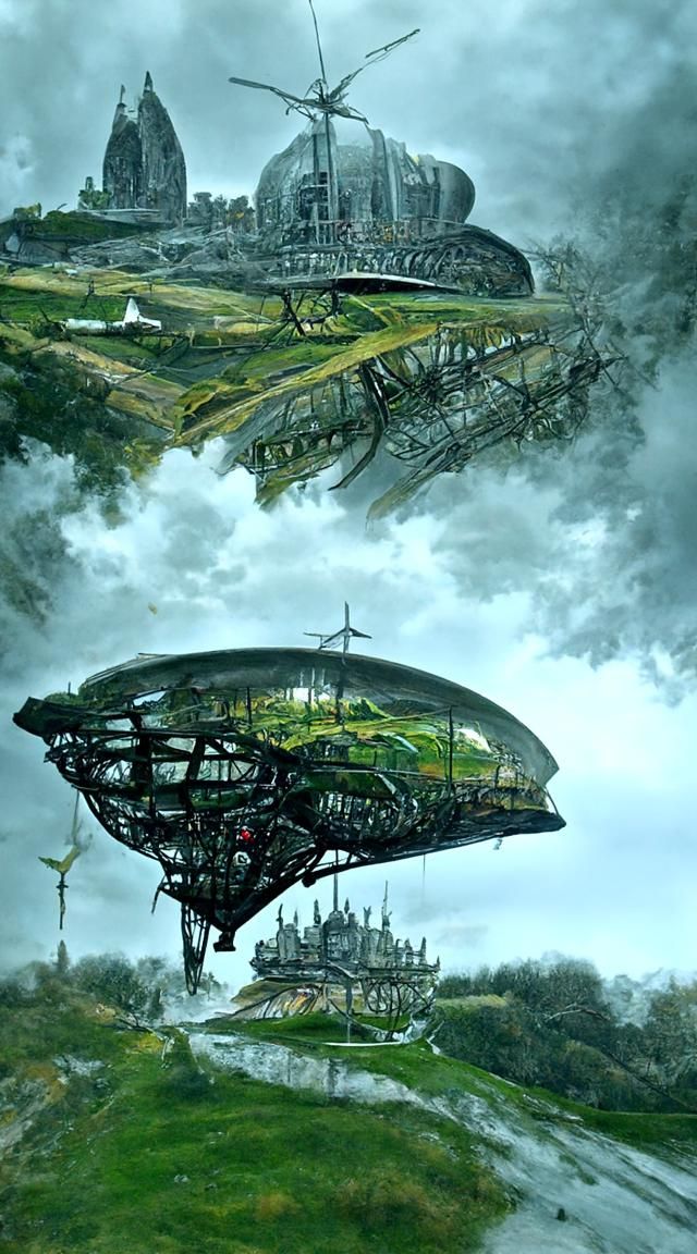 Biomechanical Solarpunk Ship and the Land Above - AI Generated Artwork ...