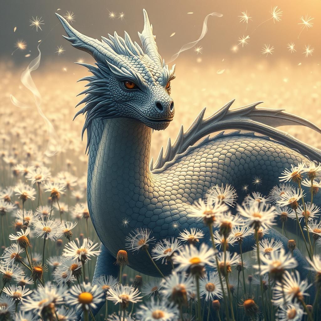 Ash gray dragon in million dandelion dreamscape - AI Generated Artwork ...