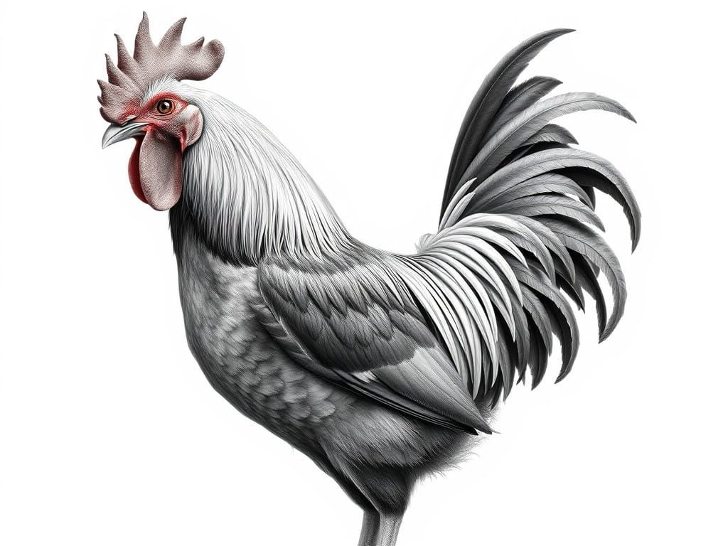 Photorealistic Standing Rooster in Graphite Pencil... - AI Art
