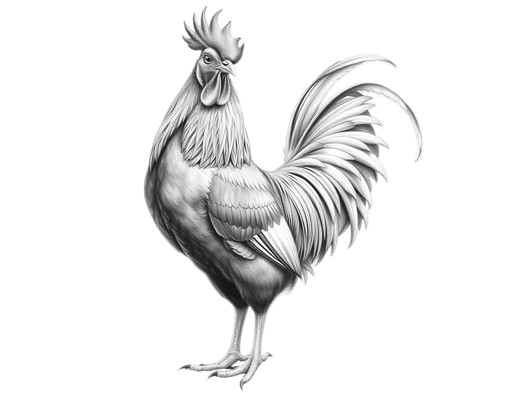 Realistic Pencil Drawing of a Standing Rooster - AI Art