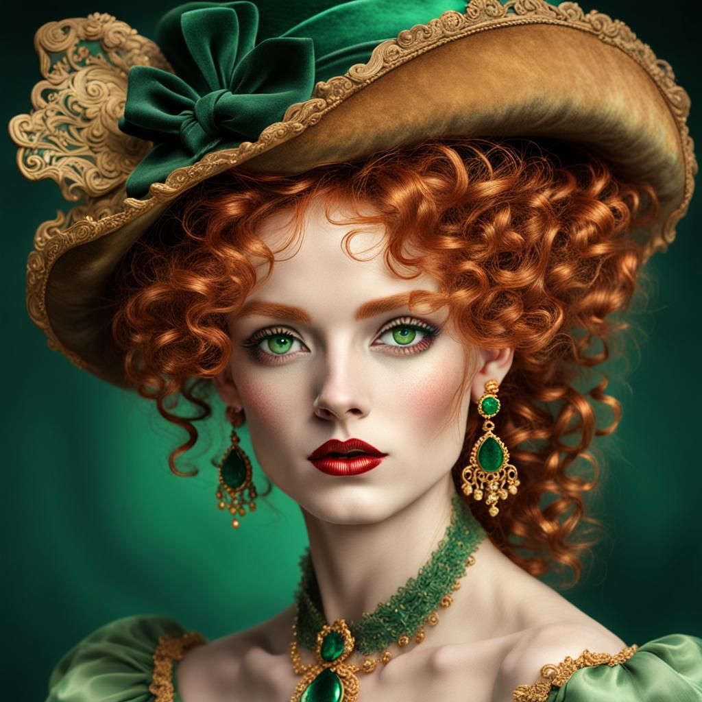 A rococo Frenchwoman with soft golden lips and green eyes, Red hair ...