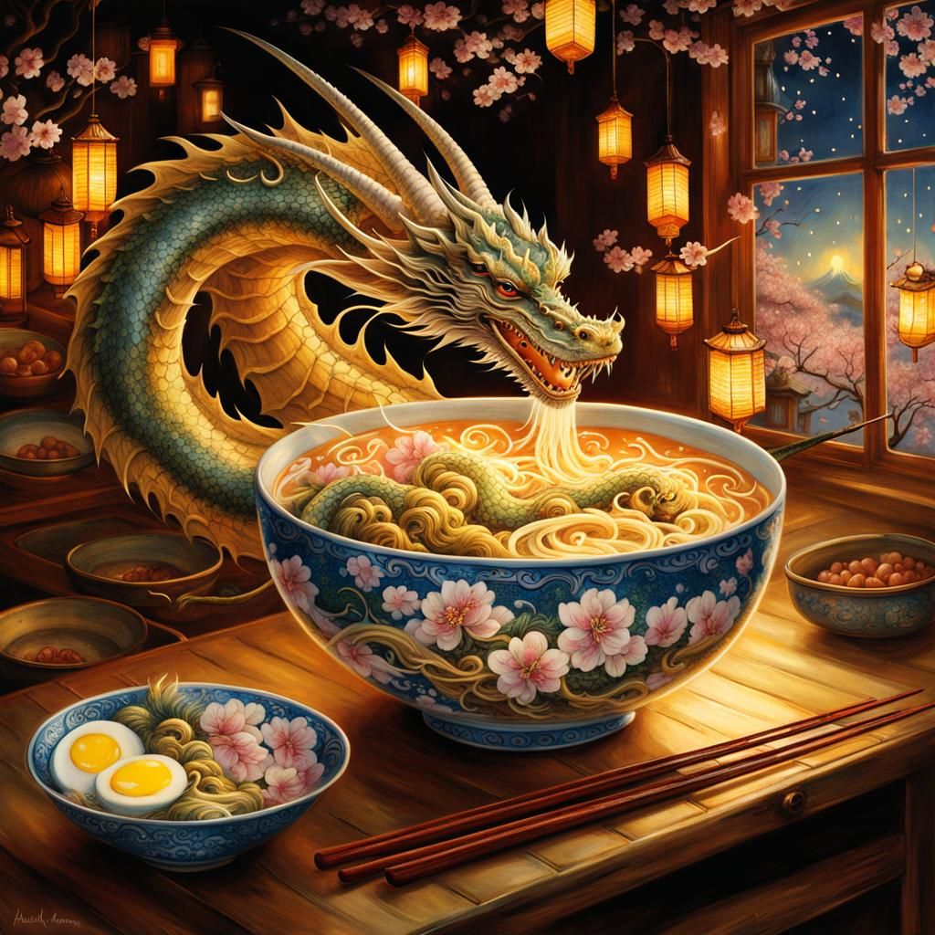 Ramen, Dragon, and Cherry Blossom - AI Generated Artwork - NightCafe ...