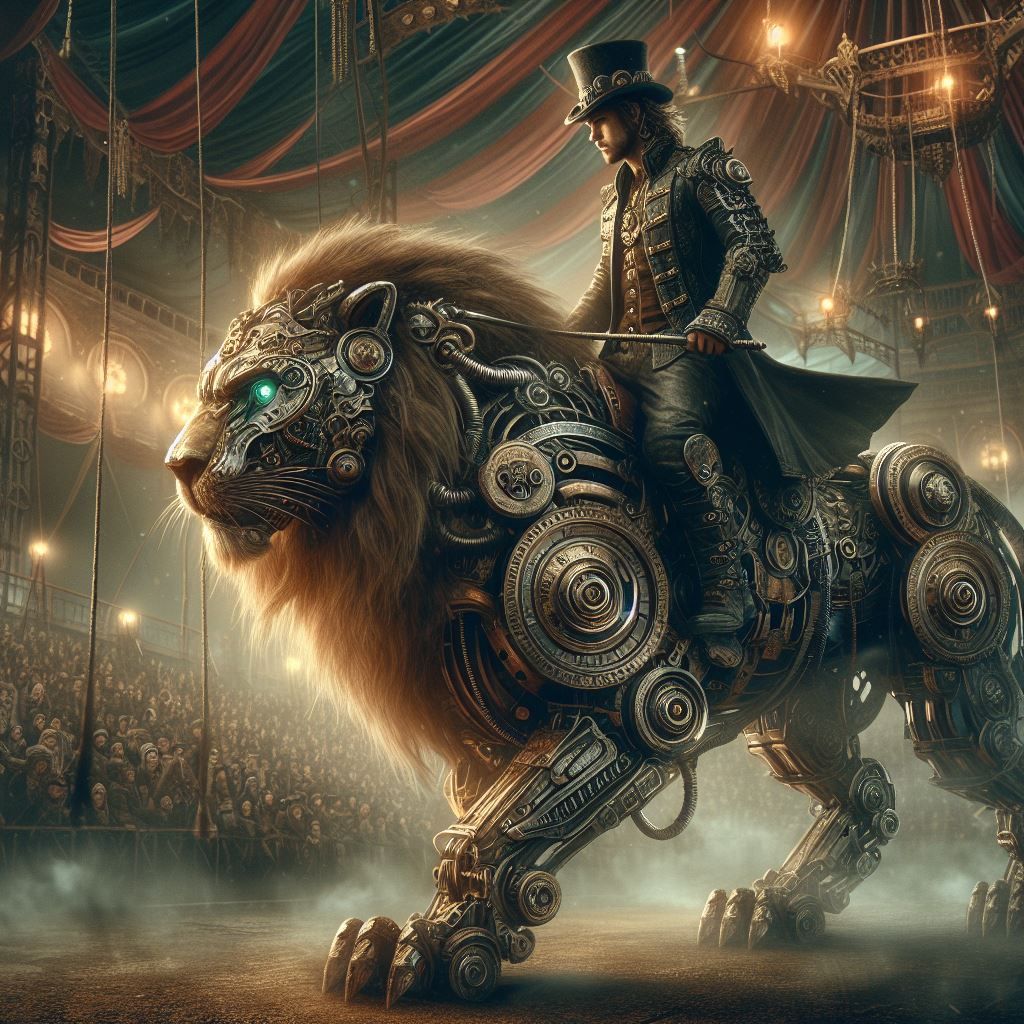 steampunk lion tamer - AI Generated Artwork - NightCafe Creator