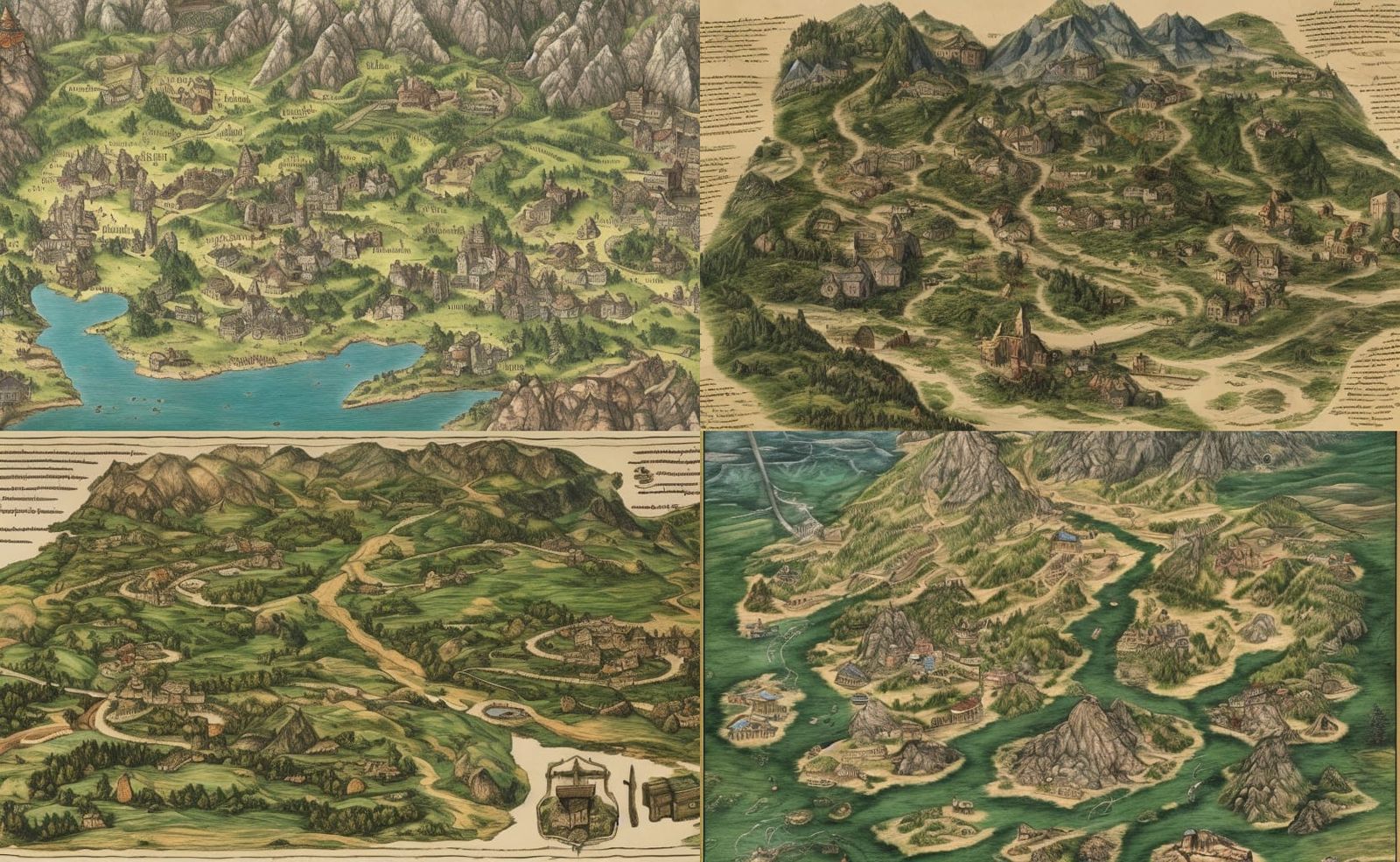 beautiful map of medieval town and surrounding wilderness; Tolkien ...