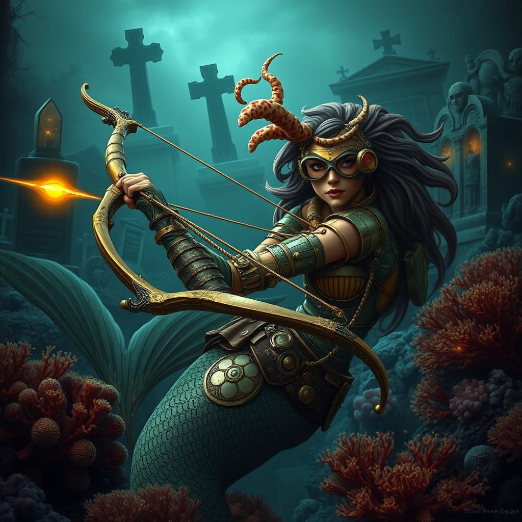 Steampunk Mermaid Wields Ancient Fighting Techniqu... - AI Art