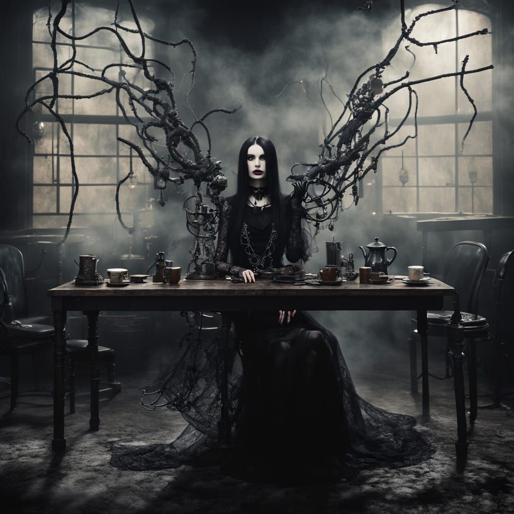 Mysterious Goth Fashion Model in a Dark, Gritty Co... - AI Art