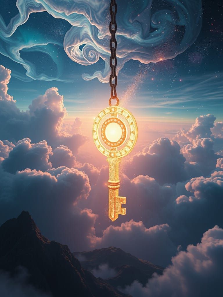 The Key - Ethereal Key Suspended in Surreal Cosmic Landscape