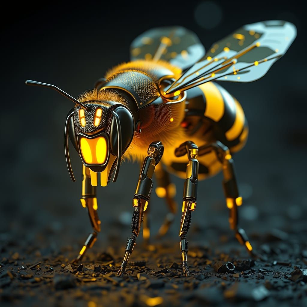 wasp - Mechanical Honey Bee in Futuristic Steel
