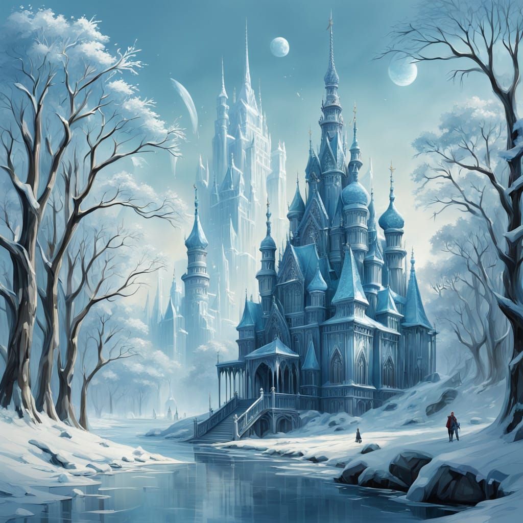 Surreal Hyper-Realistic Ice Palace with Spilling P... - AI Art