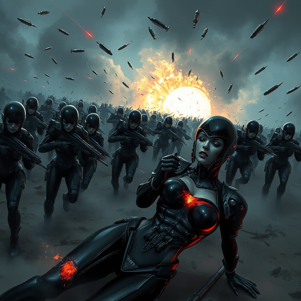 Female Alien Soldiers Charge into a Desperate Batt... - AI Art