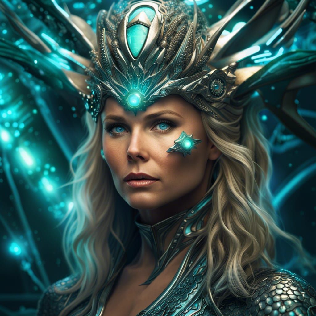 Portrait of Christie Brinkley as a futuristic Naiad in the art style of ...
