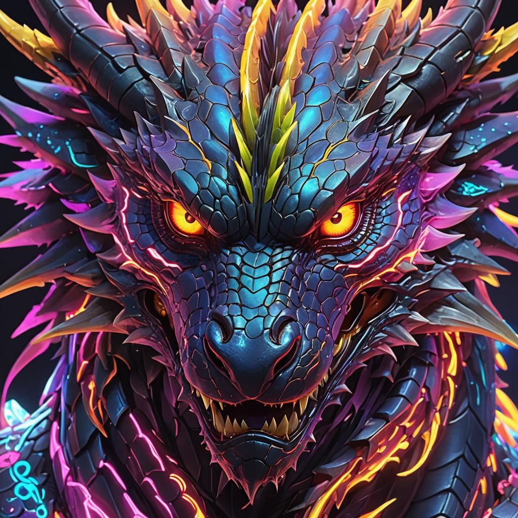 neon dragon face - Neon Dragon Face in 3D Anime Art Style