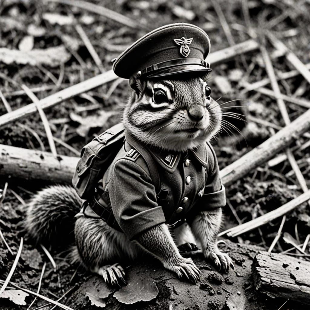 Cpt. Aiden - Mourning Chipmunk Soldier in Faded Black and Wh...