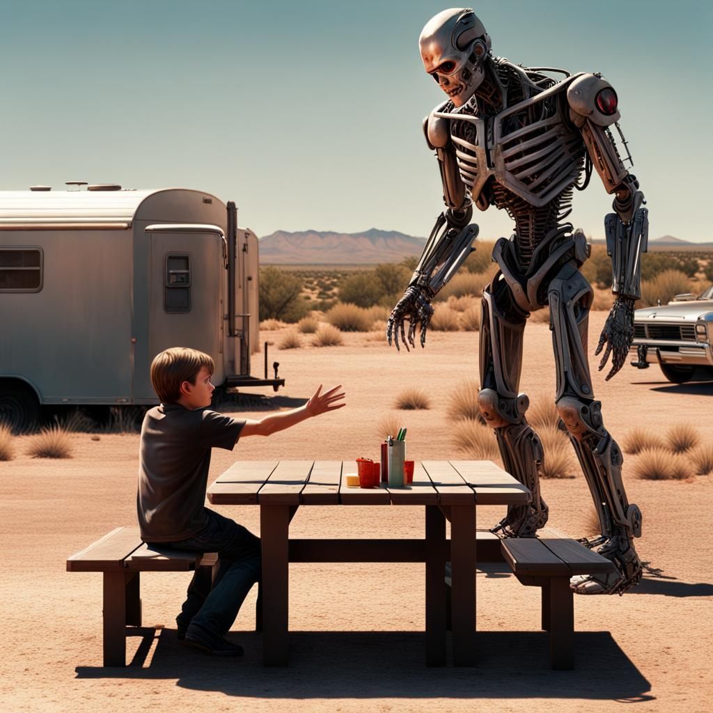 Sarah Connor watching John with the machine. v0.9 - AI Generated ...