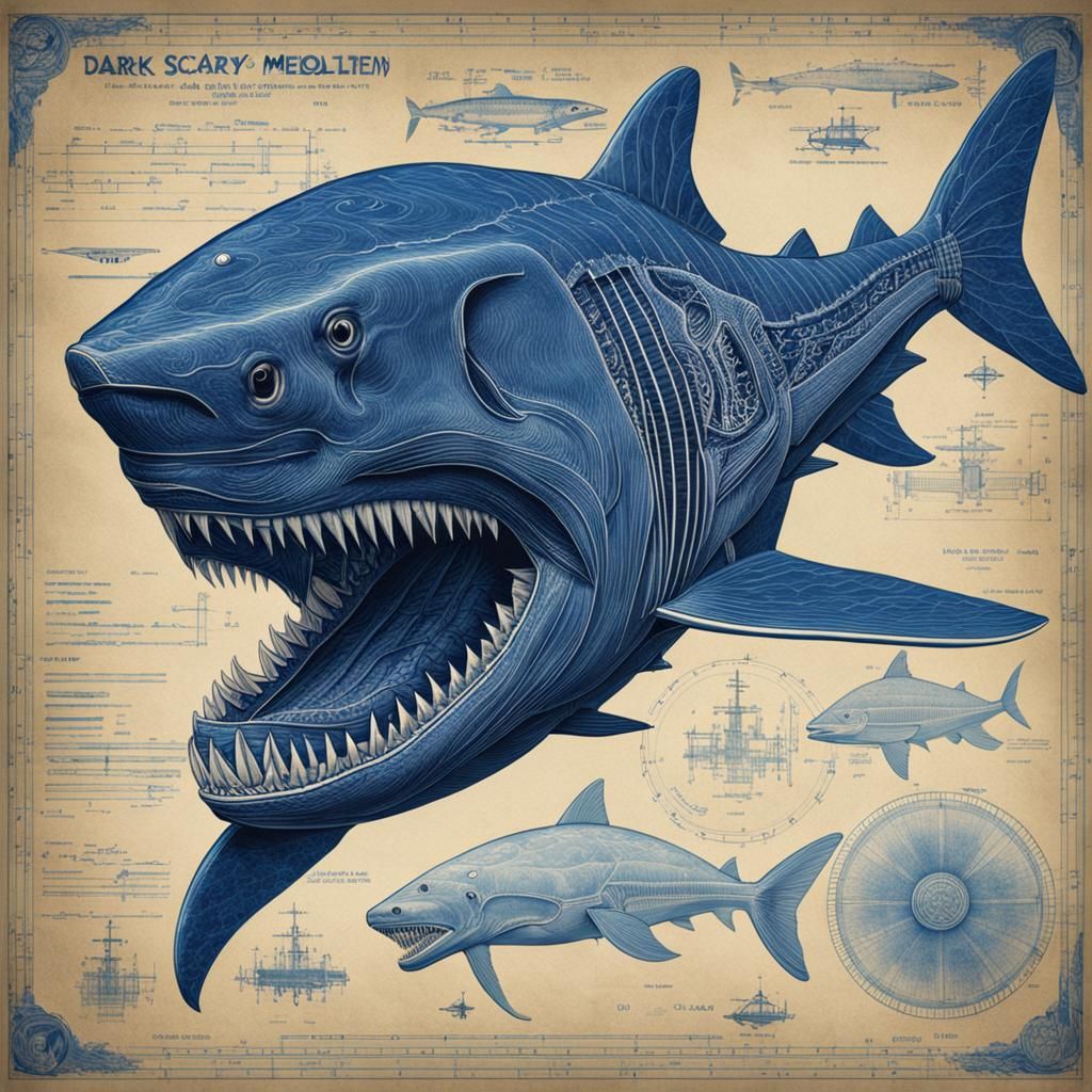 Craft a conceptual schematic of dark Scary megalodon Ghost skeleton ...