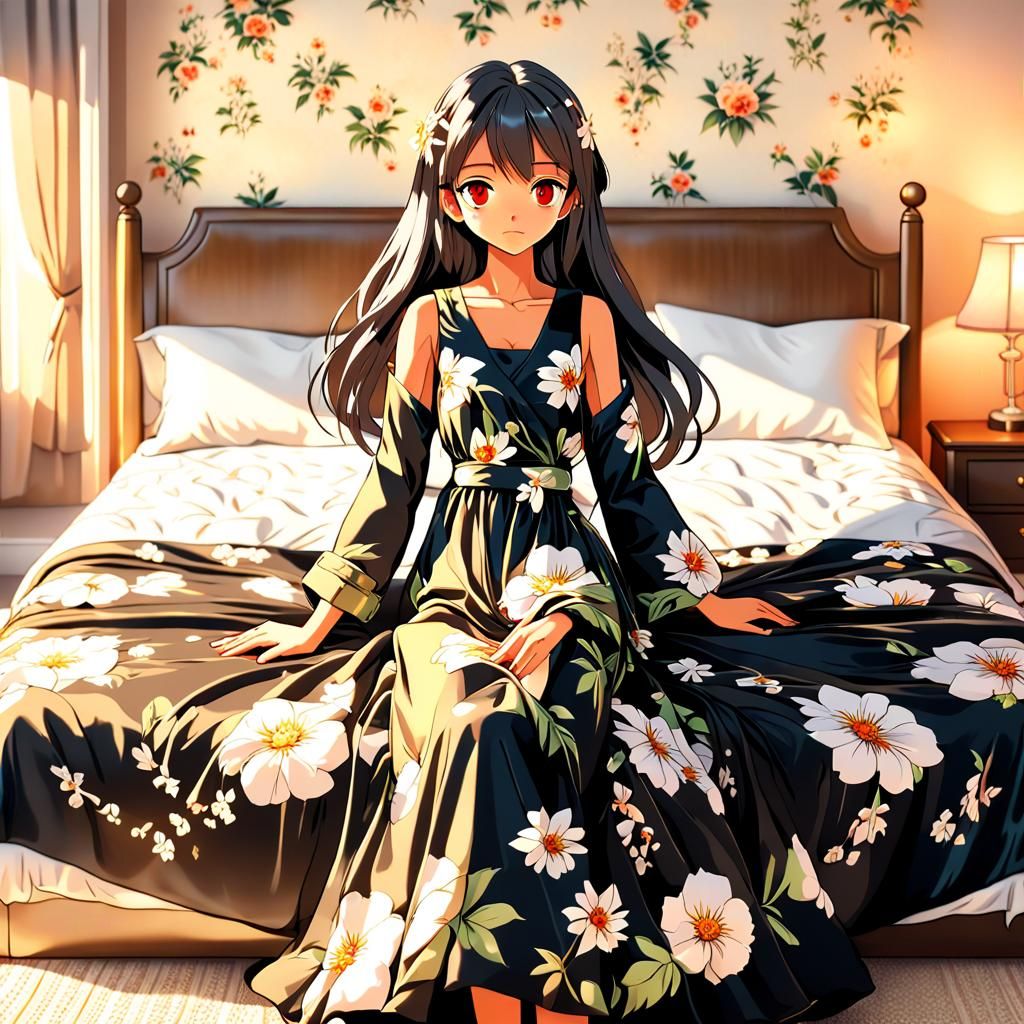 Anime Girl in Celine Tingfly Vintage Designer Floral Print Elegant mini ...