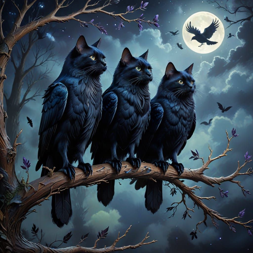 Mystic Raven Cats inspired by original artwork by: Purple_Cat @Purple_Cat