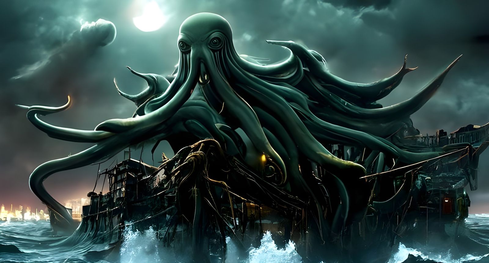 Cthulhu Attacks Boston Harbor - AI Generated Artwork - NightCafe Creator