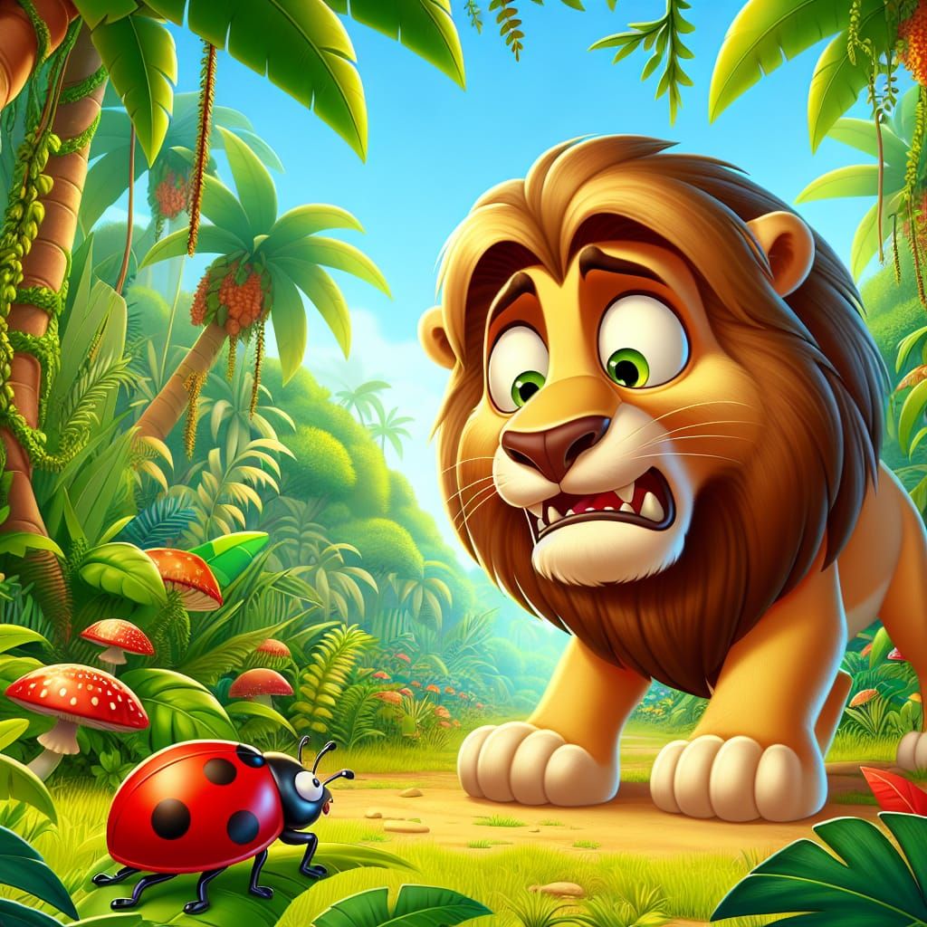 Lion afraid of a ladybug! - Lion afraid of a ladybug!