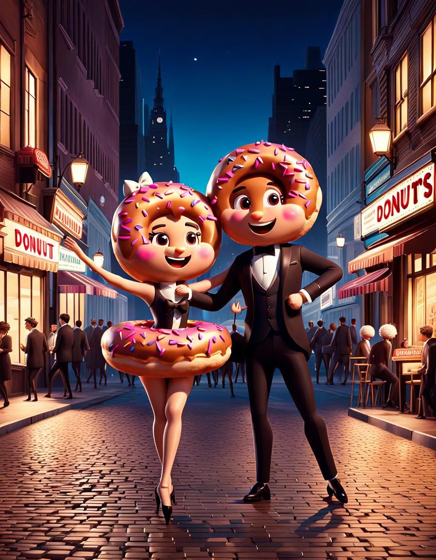 Donut People Couple Ready for Dancing Competition in the Street - AI ...