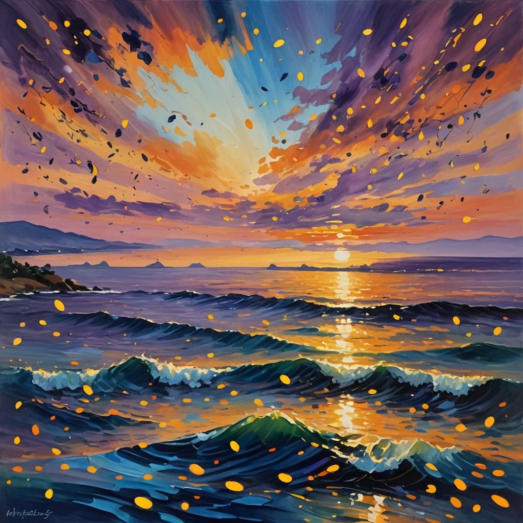 Surreal Sunset Masterpiece in Vibrant Oil Painting... - AI Art