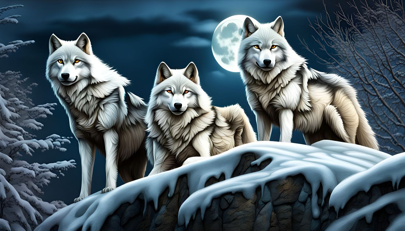 Three Wolf Moon - AI Generated Artwork - NightCafe Creator