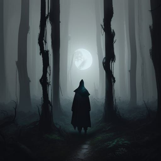 Moon Specter - Mysterious Shadow Figure in Dark Forest