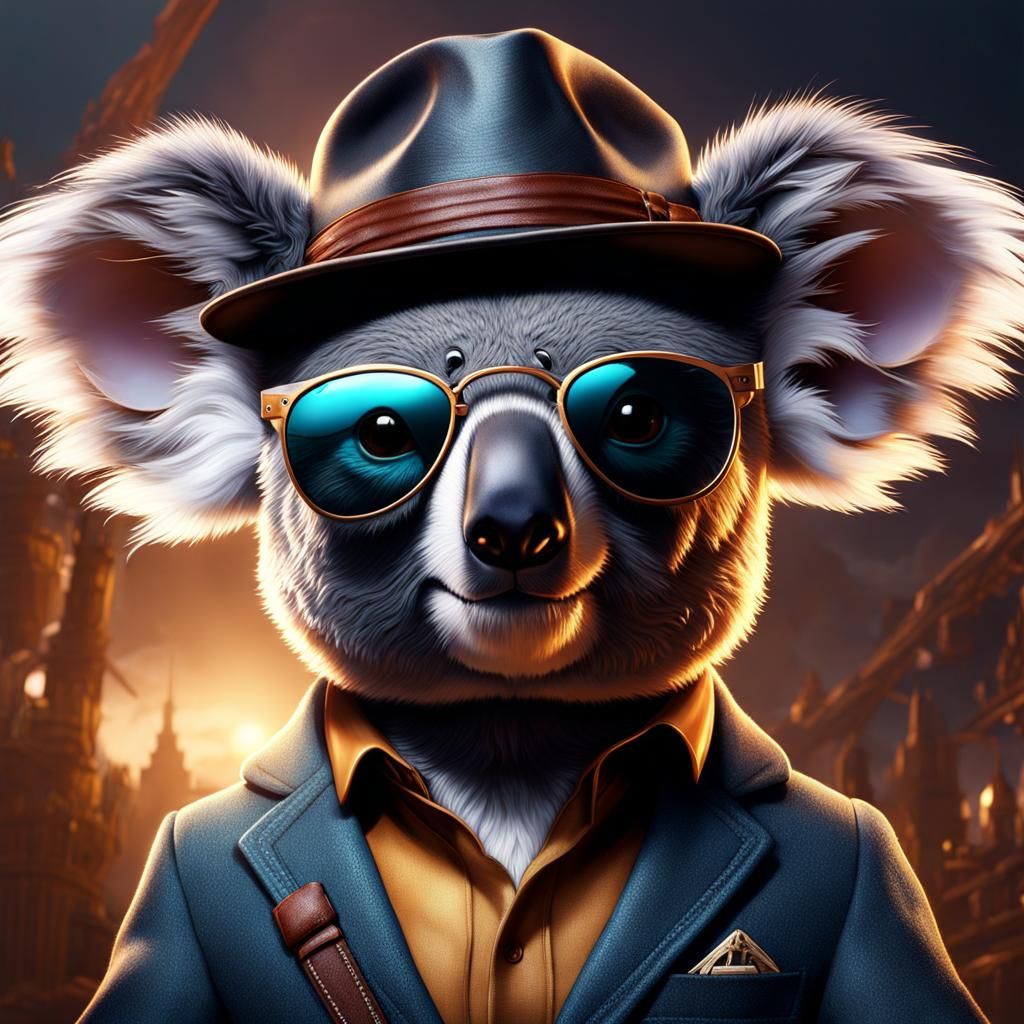 a cool koala wearing dark sunglasses and a fedora - AI Generated ...