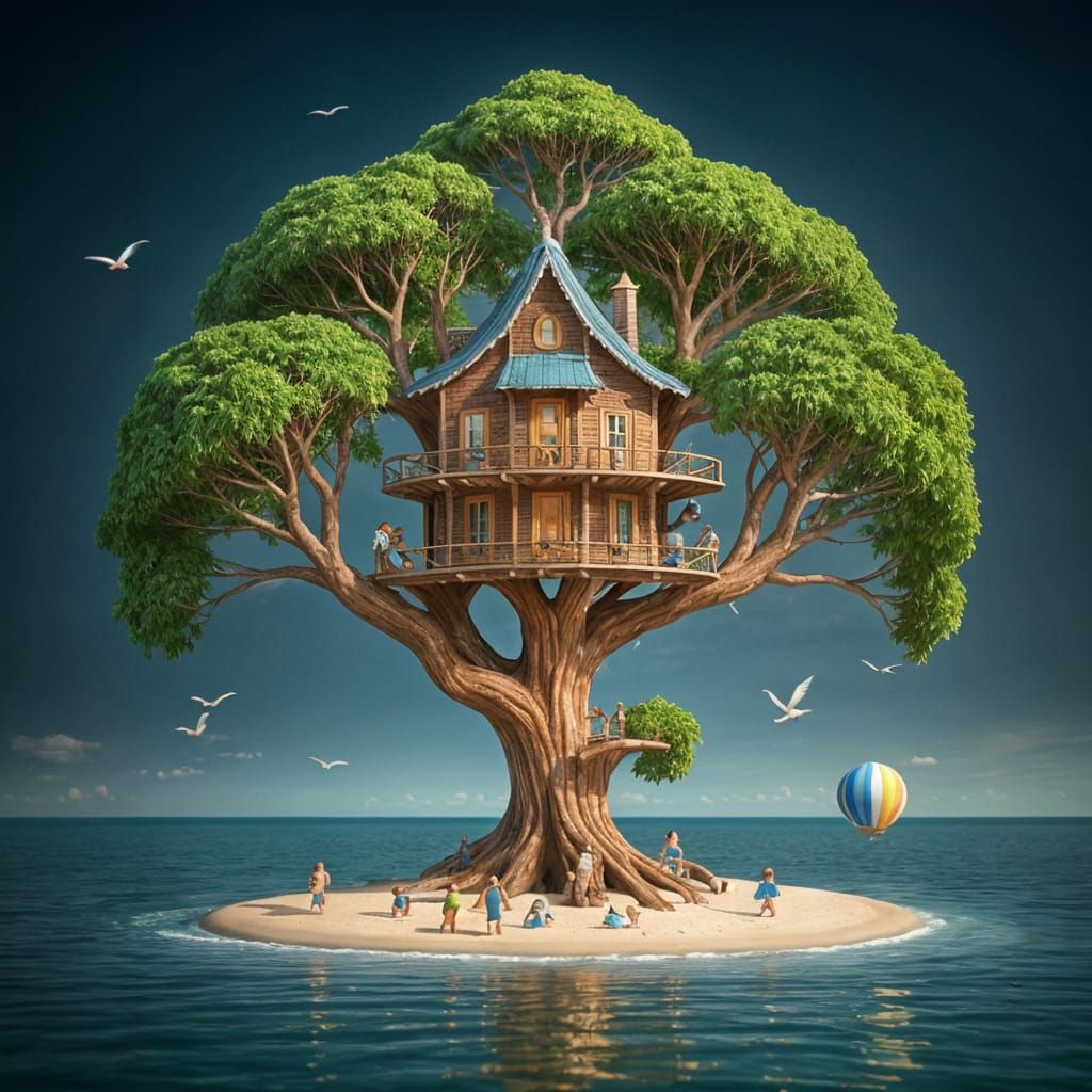 Treehouse island - Summer Treehouse Oasis in Hyper Realistic...