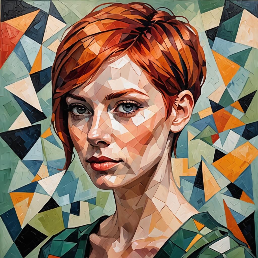 Redhead Girl with a pixie cut at a drug rehab, cubist - AI Generated Artwork - NightCafe Creator