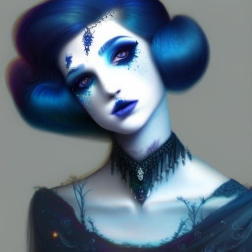 Ethereal gothic young lady with indigo hair and indigo eyeshadow and ...