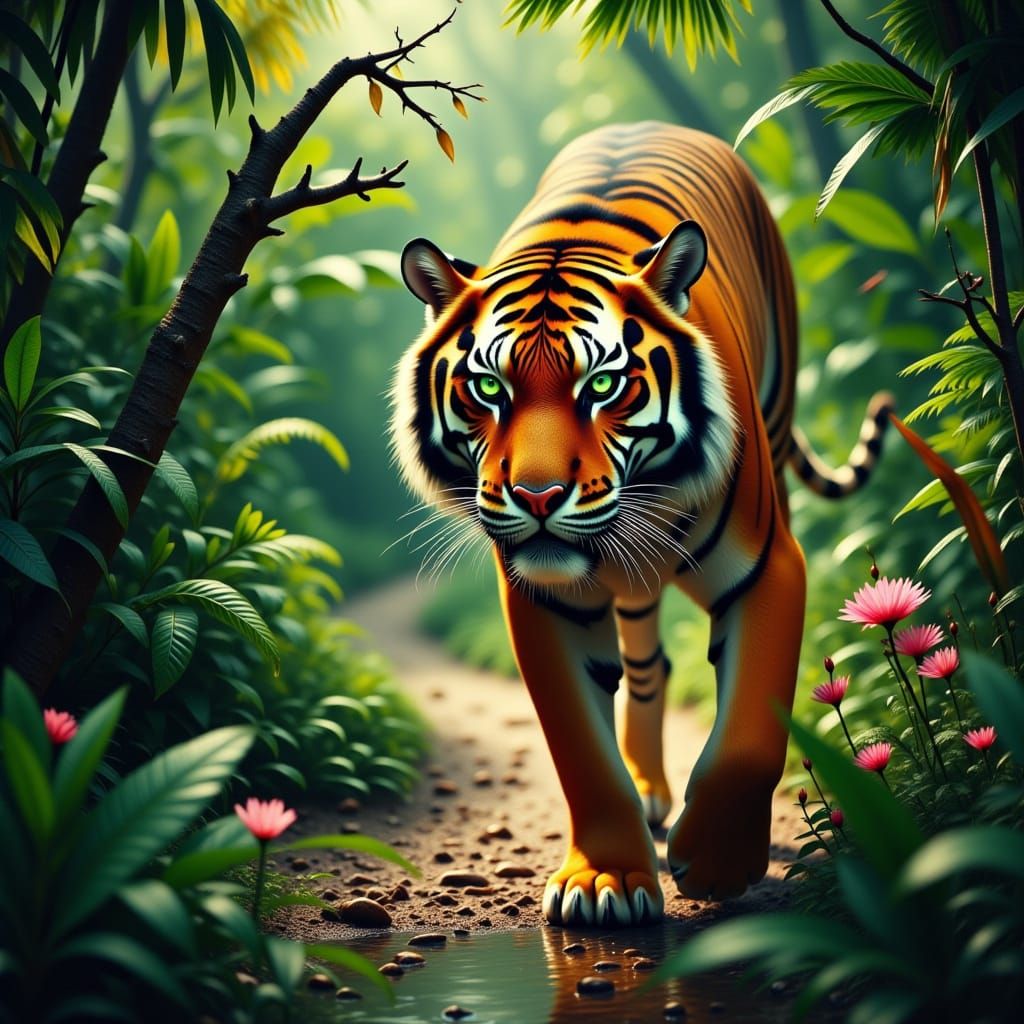 Catwalk In The Jungle 5 - Epic Tiger Roams Jungle Clearing