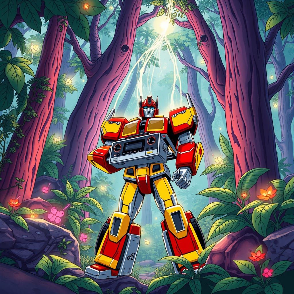 Autobot Blaster Rocks Enchanted Forest in Vibrant ... - AI Art