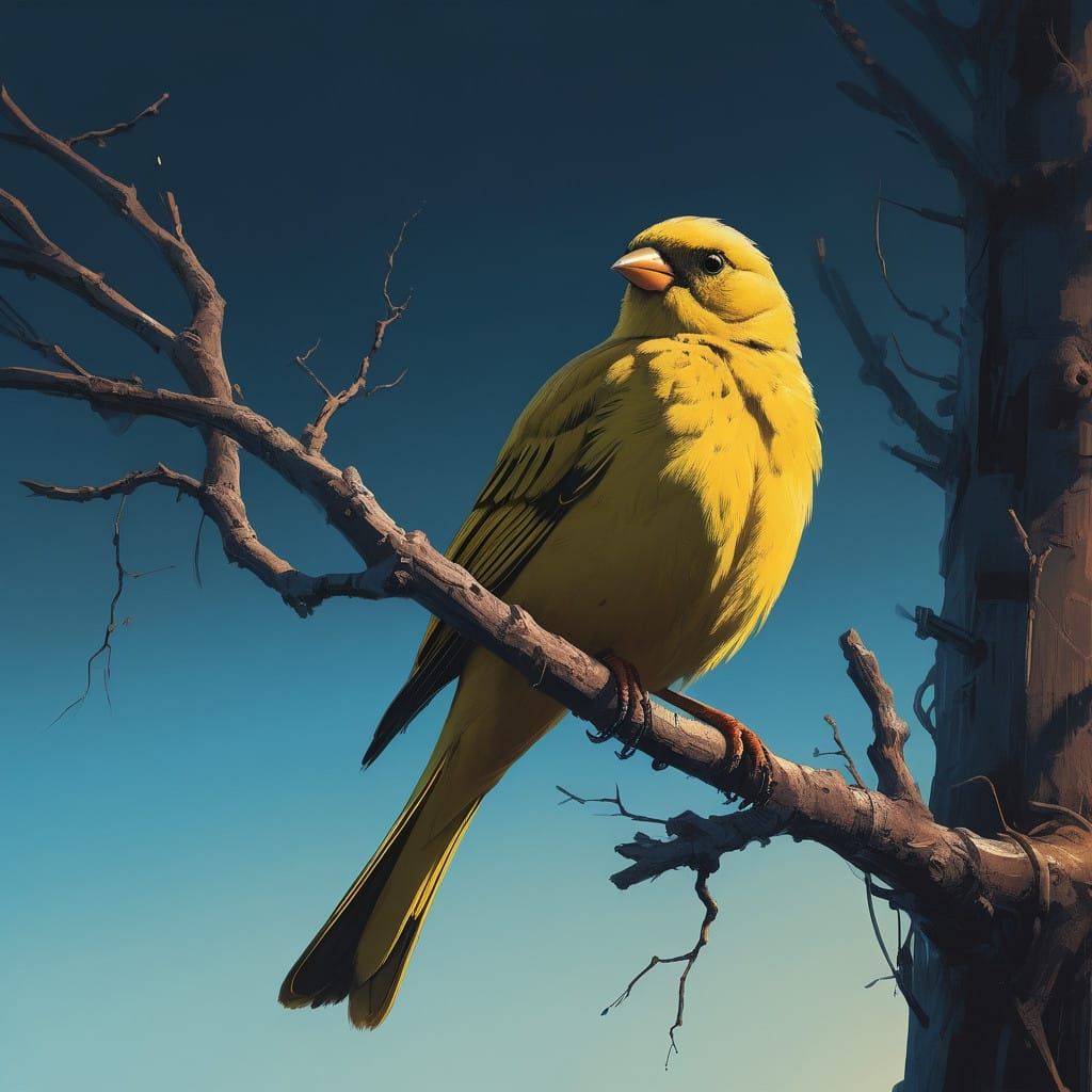 Canario - Majestic Canary Perched on Ornate Branch Amidst Dr...