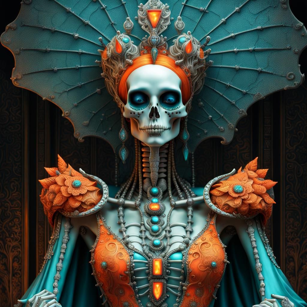 beautiful skeleton queen wearing an elaborate sparkling robe High ...