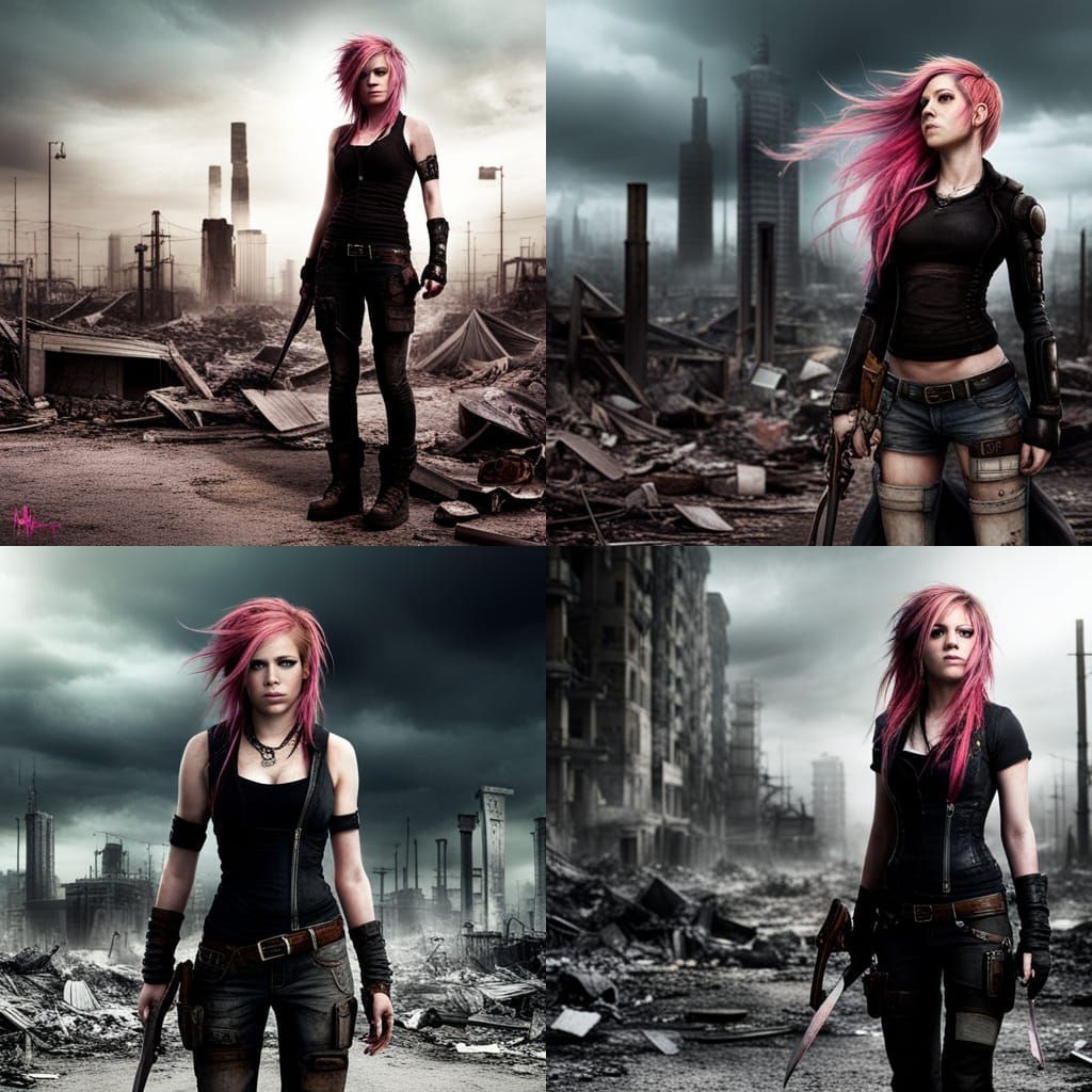 avril lavigne as a post-apocalyptic fighter with pink dyed hair (((full ...