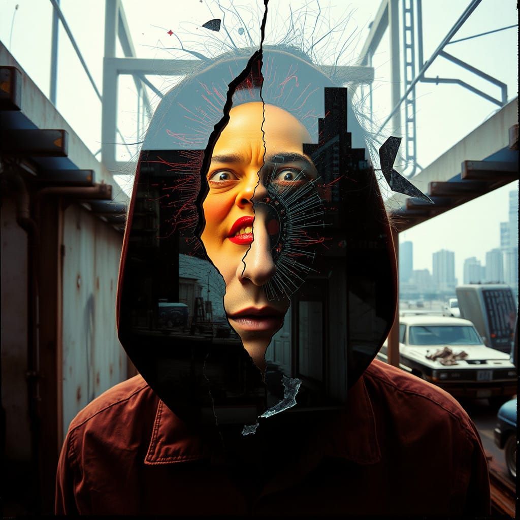 noctilucant iconic double expose, profile creative angle, horror art ...